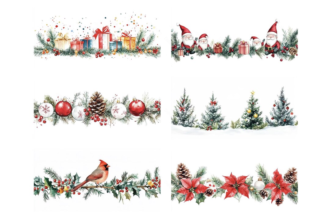78 Watercolor Christmas Borders. Winter Garland Border. Festive Corners ...