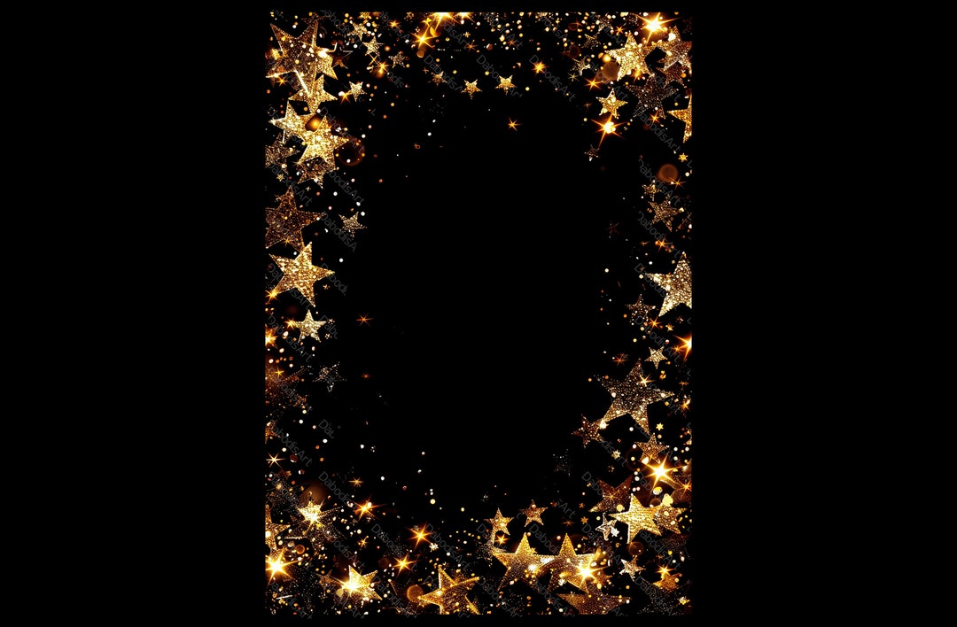 20 Gold Glitter Stars Background. Stars Frame. Glitter Border. Wedding ...