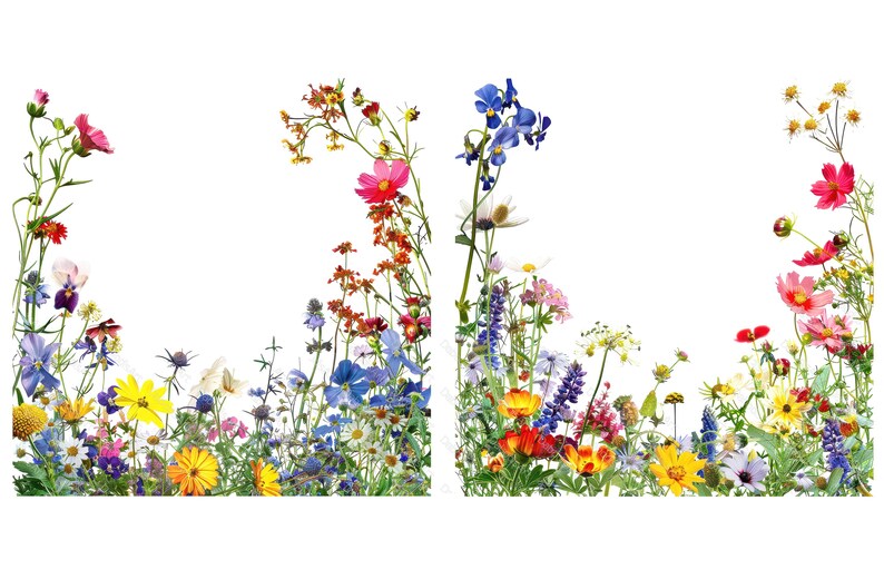 20 Watercolor Wildflower Borders. Set 5. Meadow Flowers and Grasses ...