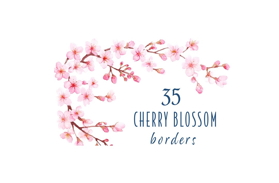 35 Watercolor Cherry Blossom Borders. Set 2. Pink Spring Flower Border ...