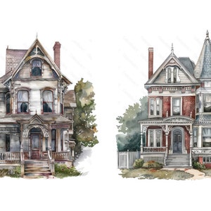 20 Watercolor Victorian Houses. Set 1. Antique Lake House. Trees ...