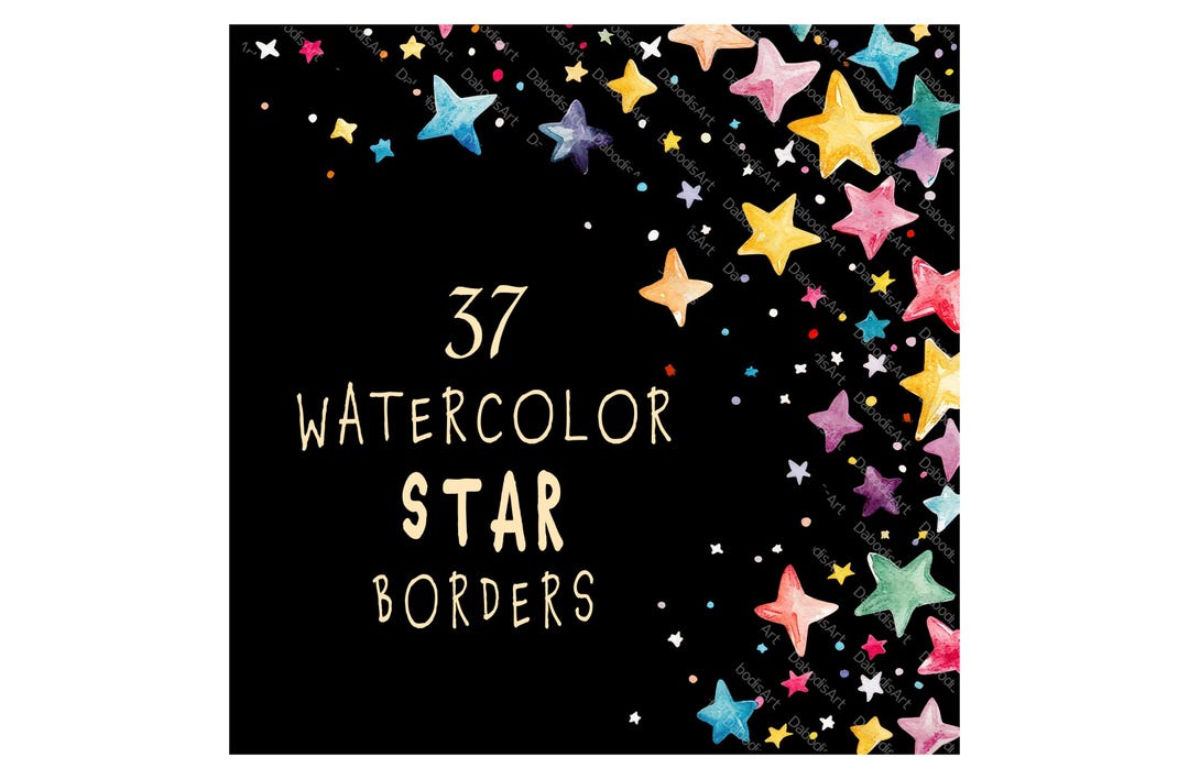 37 Watercolor Stars Border. Overlay. Frame With Colorful Stars. Happy ...