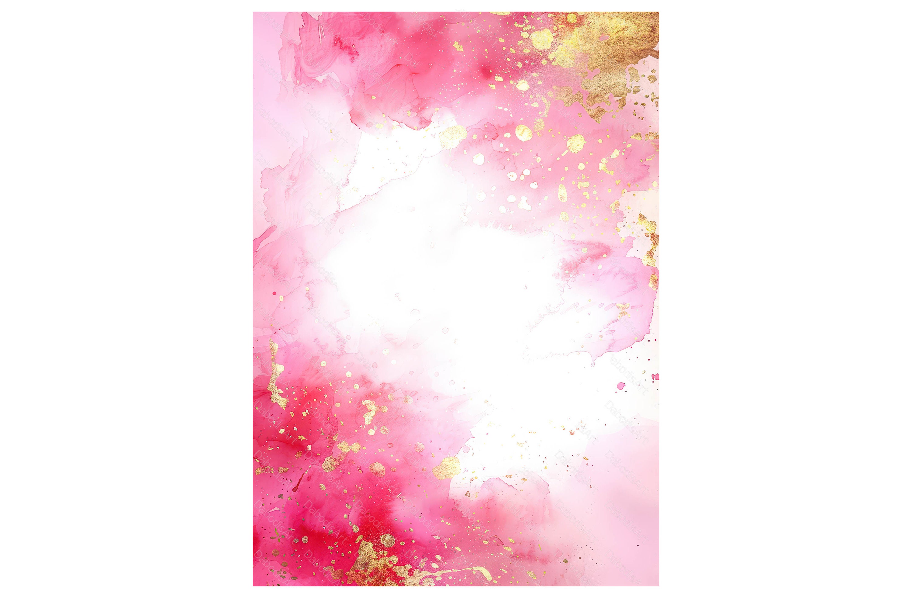 20 Pink Gold Watercolor Frames. Paint Splatter Background. Watercolor ...