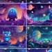 20 Cute Monsters in a Starry Sky With Moon and Planets. Colorful Night ...