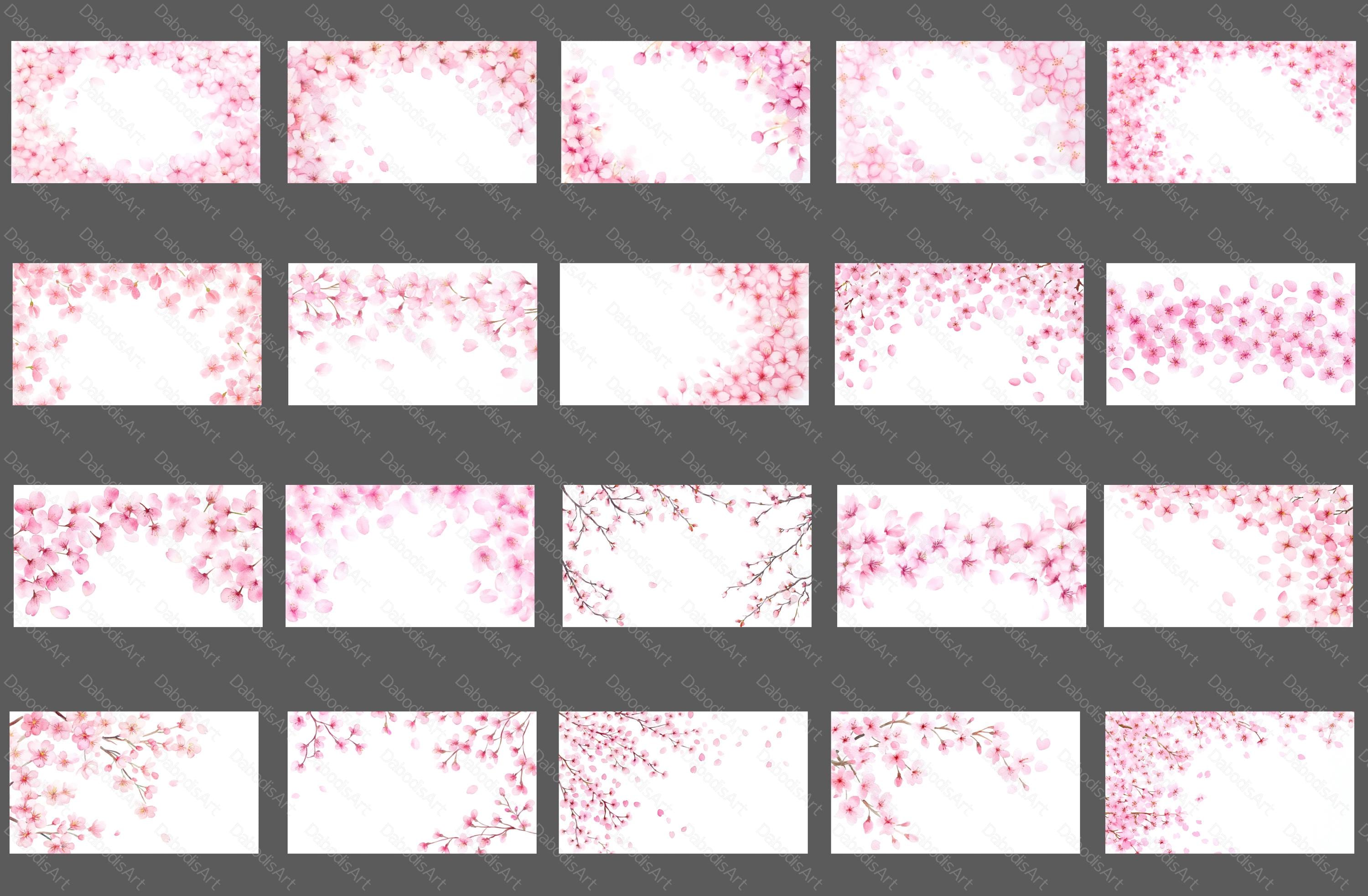 35 Watercolor Cherry Blossom Borders. Set 2. Pink Spring Flower Border ...