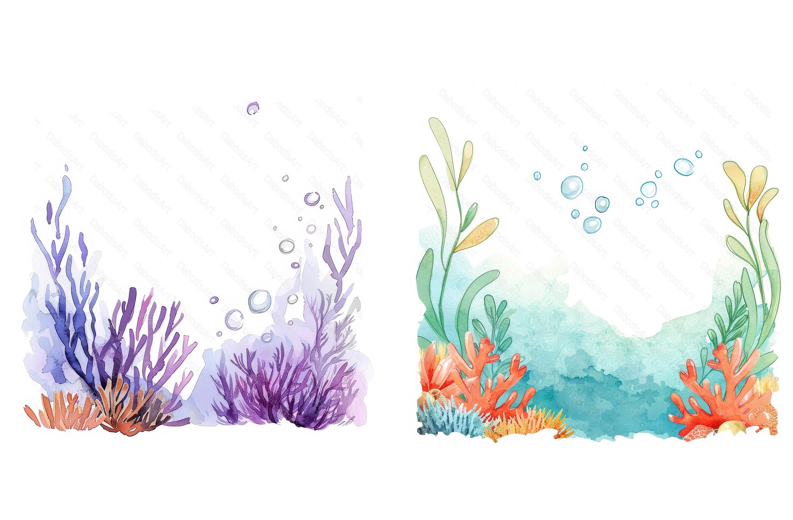 20 Watercolor Coral Background. Set 3. Underwater Frame. Seabed With ...