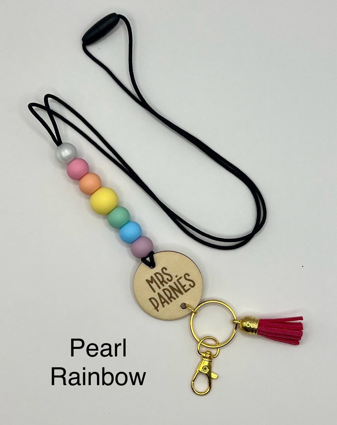 Rainbow Silicone Bead and Wooden Name Lanyards - Etsy