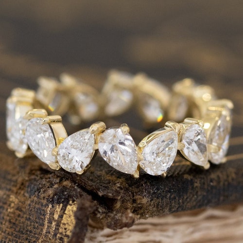 Unique Half Eternity Pear Shaped Wedding Band Vintage Matching - Etsy