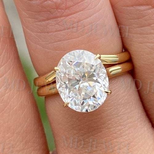 Oval Moissanite Engagement Ring Set 14K Rose Gold Wedding Ring - Etsy