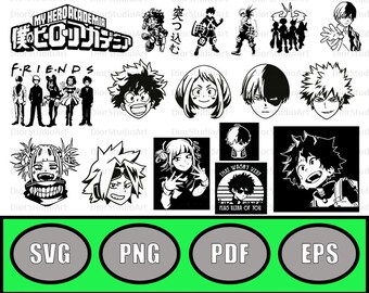 dxf svg cute anime cartoon hero eps instant download ai png jpg MHA ...