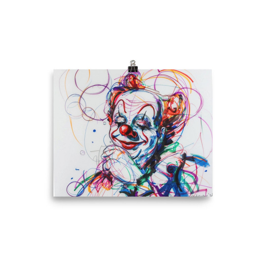 Clown Art Poster, Clown Art Print, Colorful Clown Print, Whimsical ...