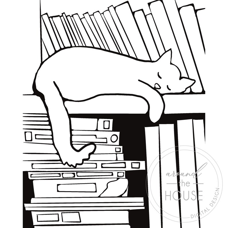 8.5x11 Instant Digital Download Coloring Page “ Cozy Cat Nap Among the ...
