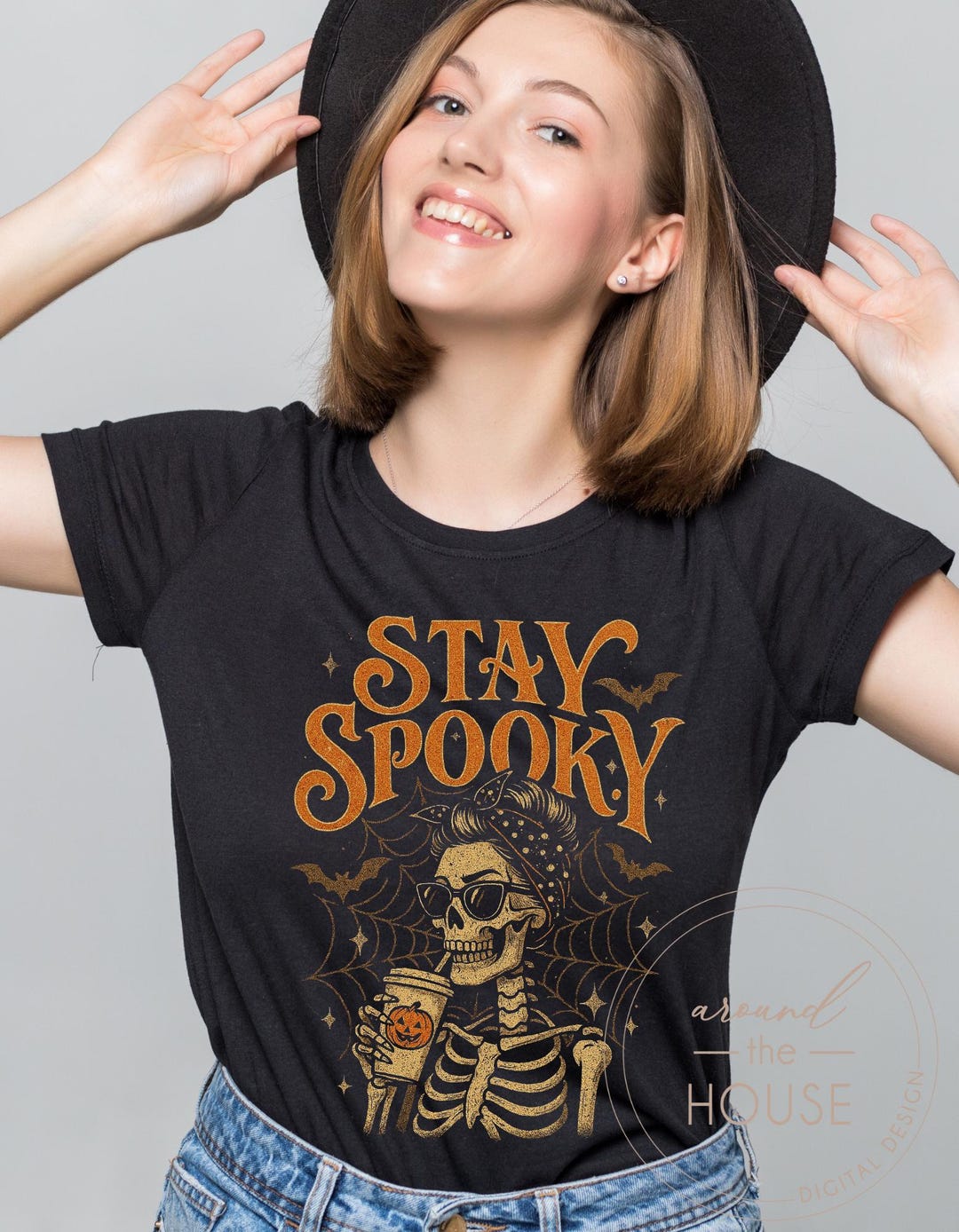 Stay Spooky Skeleton Beehive Hair Halloween Tee - Bella Canvas Unisex ...