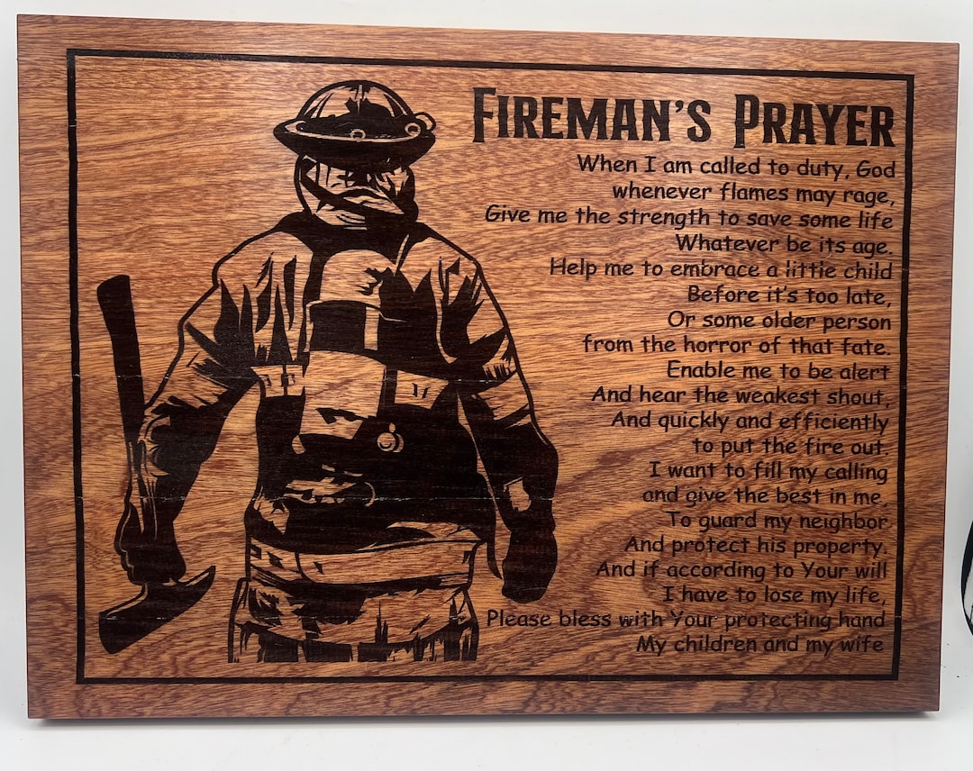 Fireman’s Prayer Cherry Wood Cutting Board / Plaque. Measures 15”x11”x3 ...