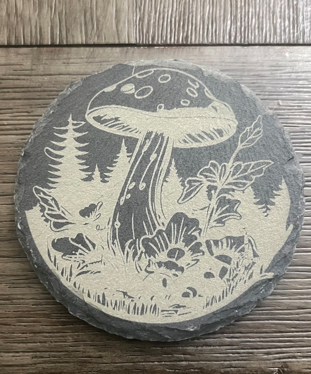Set of 4 Laser Engraved Slate Coasters With Mushroom Design - Etsy