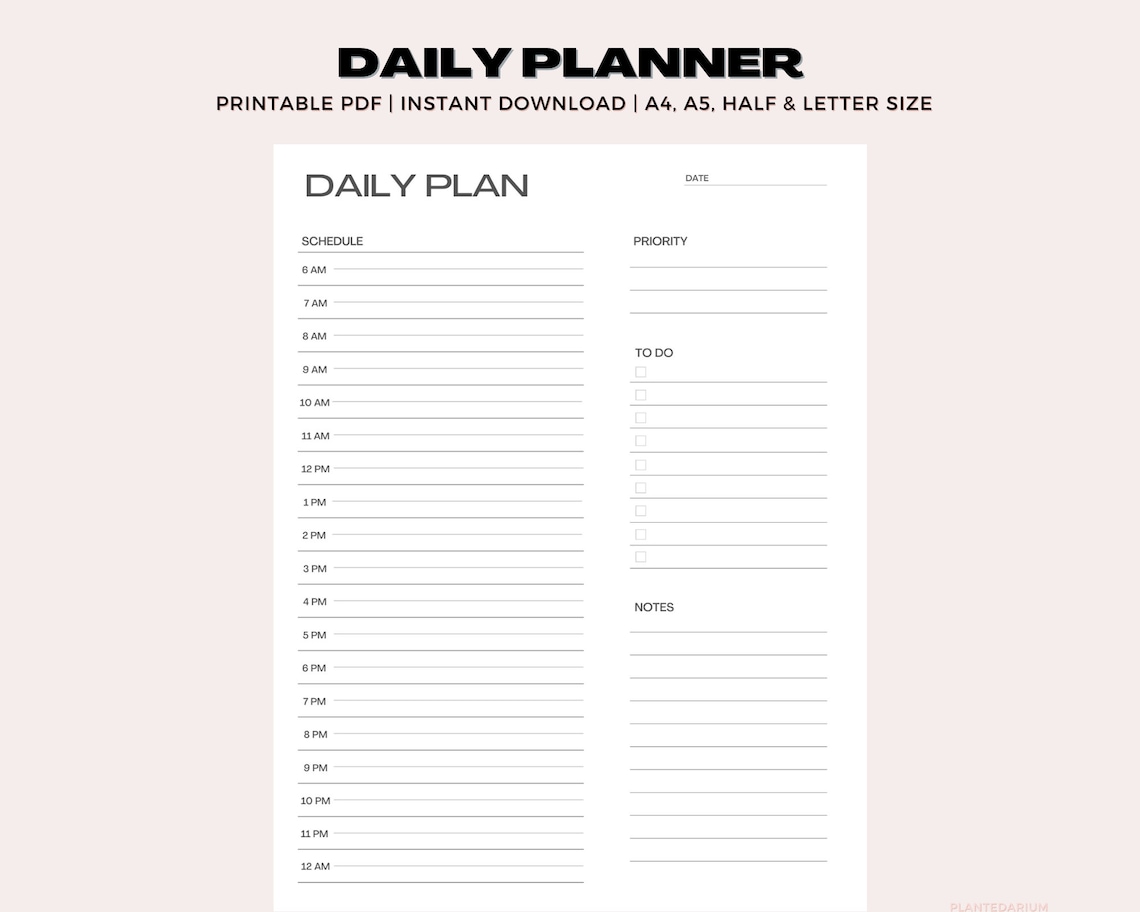 Daily Planner Printable, Daily Schedule Printable, Weekly Schedule | A4 ...