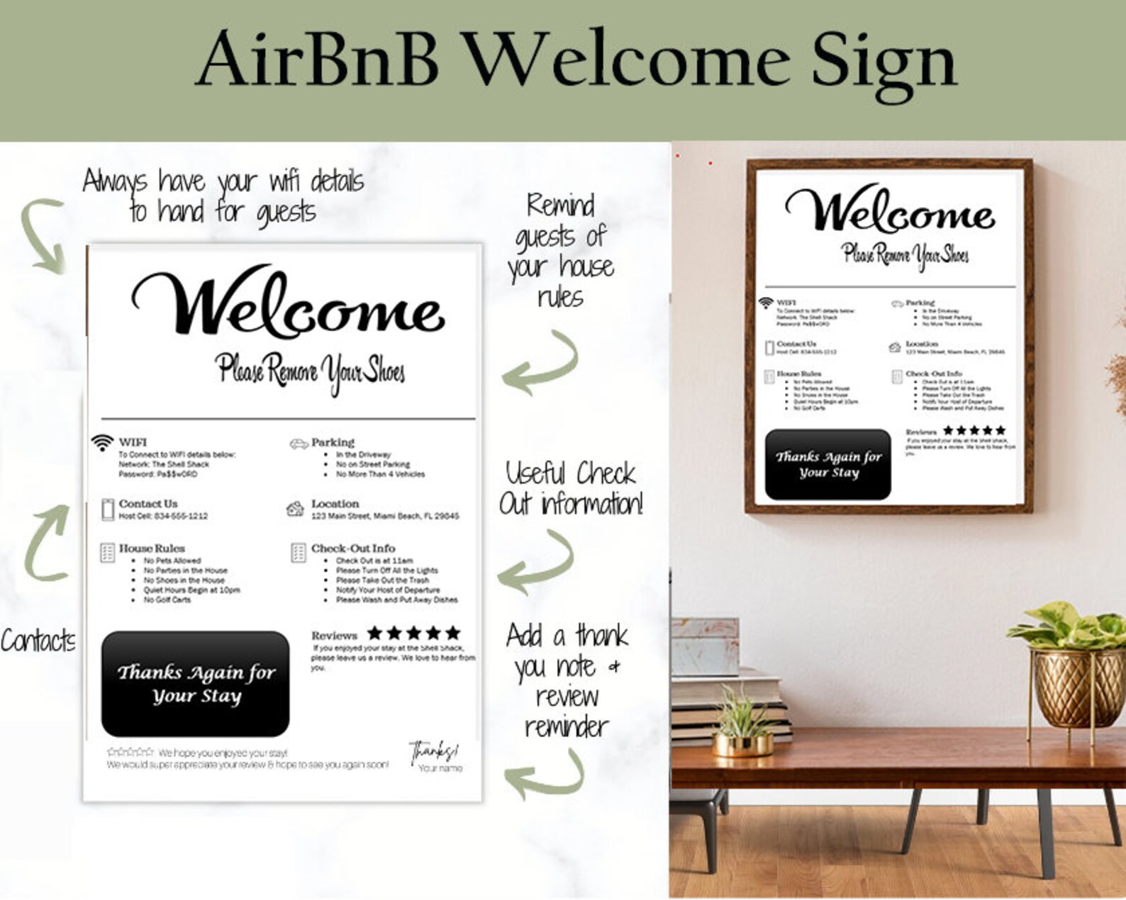 1 Page Airbnb Welcome Sign Template Welcome Guide Airbnb Airbnb Rental Check Out Instruction ...