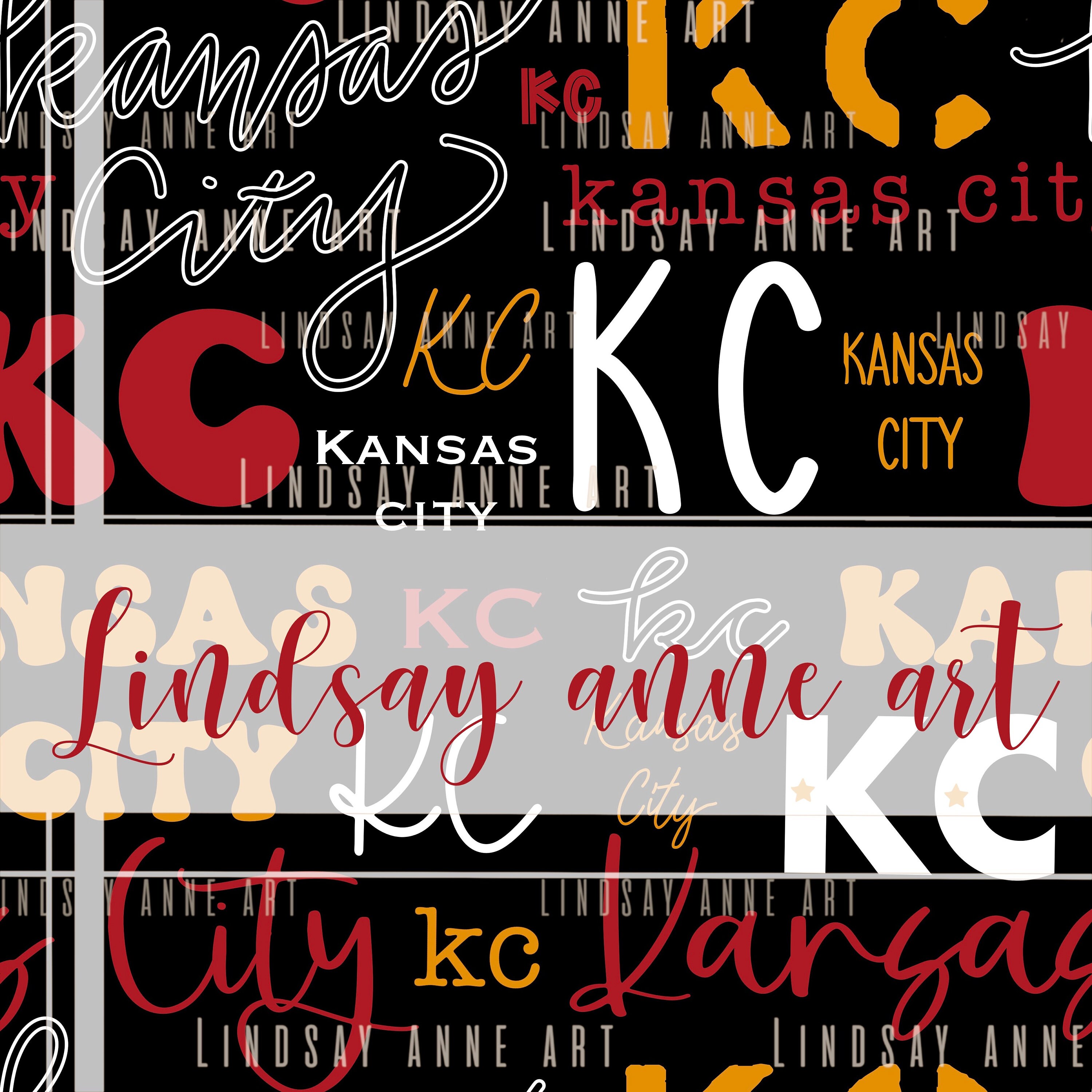 Kansas City Typography Seamless Pattern Seamless KC Jpeg Football Fan ...