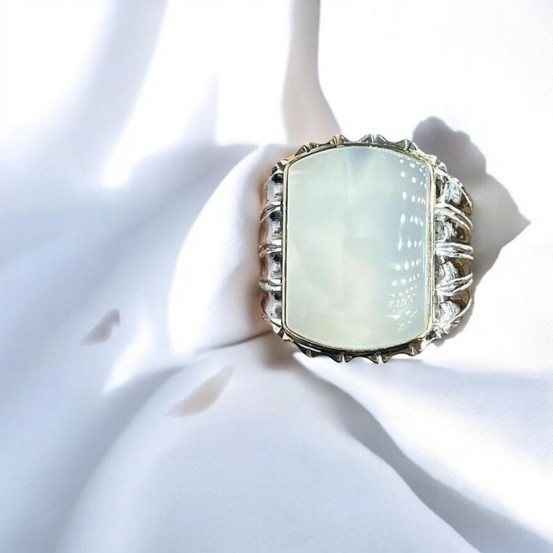 Handmade Sterling Silver White Agate Ring, Yemeni Aqeeq Statement Ring ...