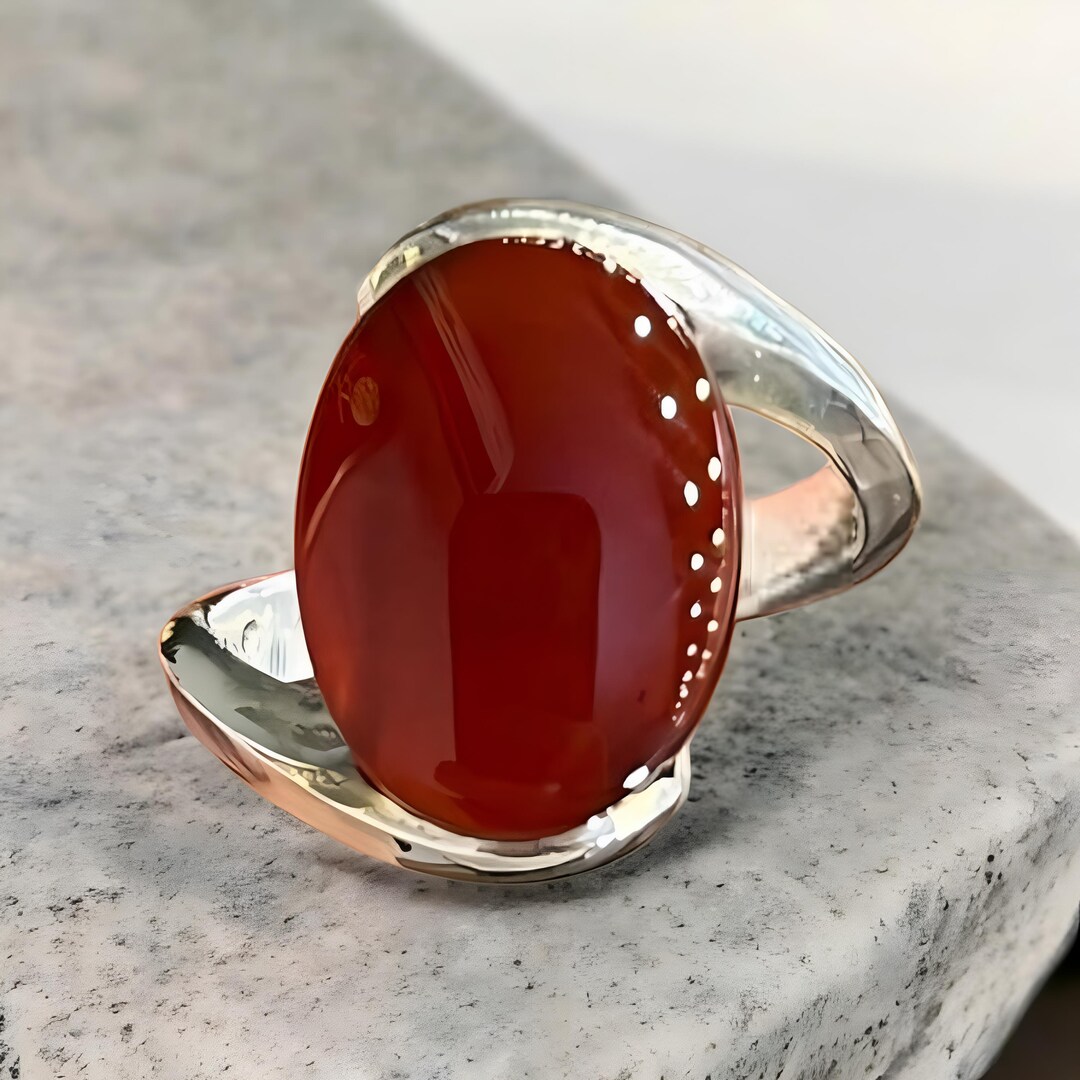 Yemeni Aqeeq Akik Silver Ring Natural Brown Yamani Haqeeq Ring Men Real ...