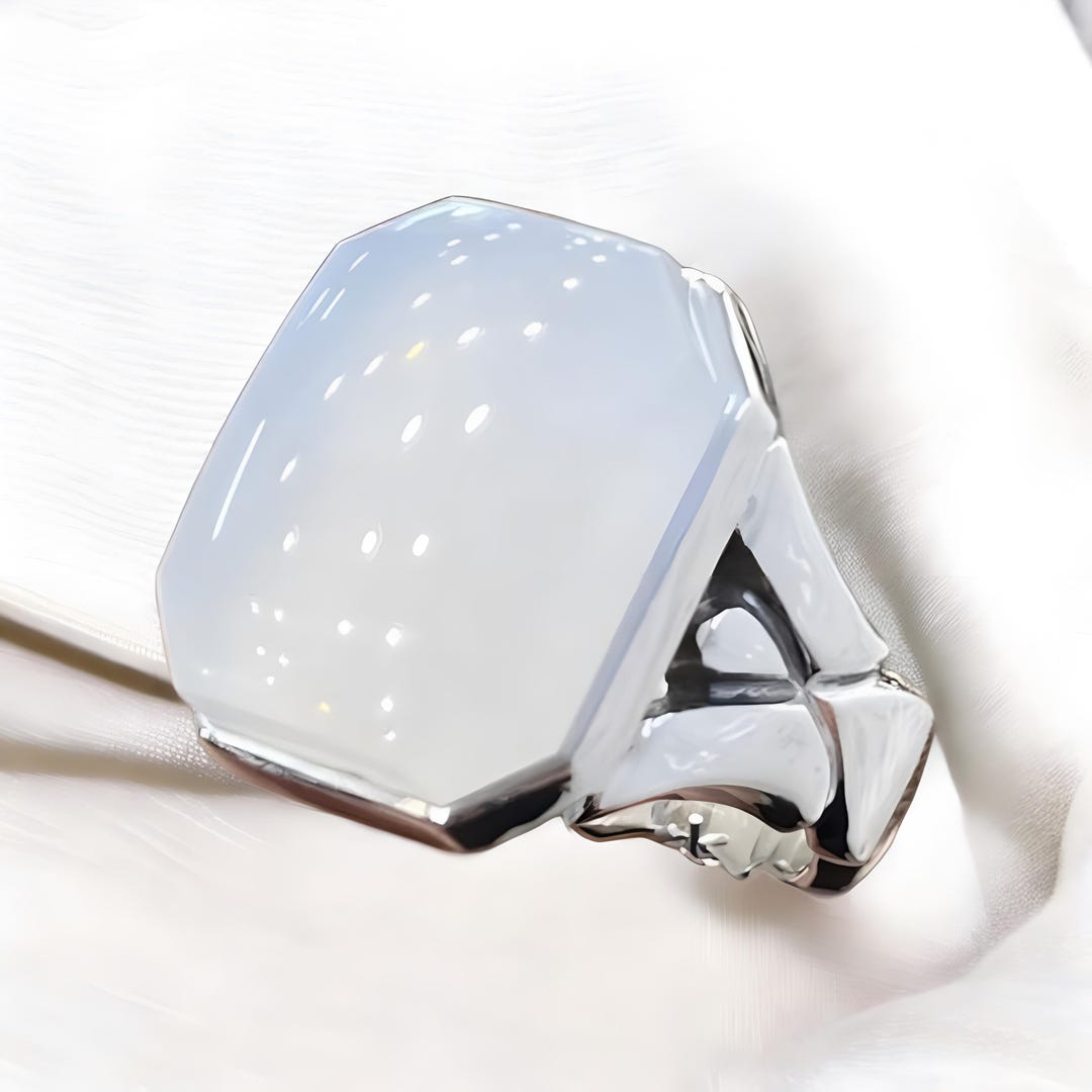 Handmade Sterling Silver White Agate Ring, Mens Yemeni Aqeeq Statement ...