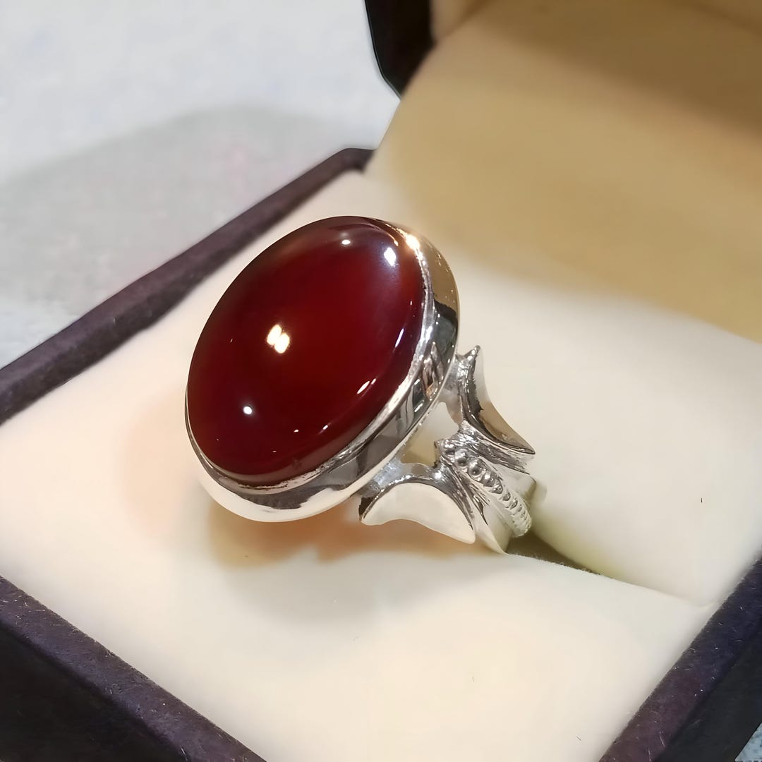 Handmade Deep Red Agate Sterling Silver Ring, Yemeni Aqeeq - Etsy
