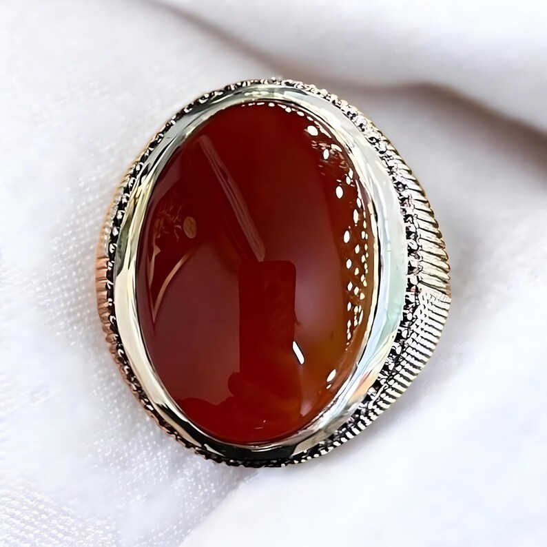 Genuine Yameni Aqeeq Gemstone Ring, Agate Silver Ring for Men, Handmade ...