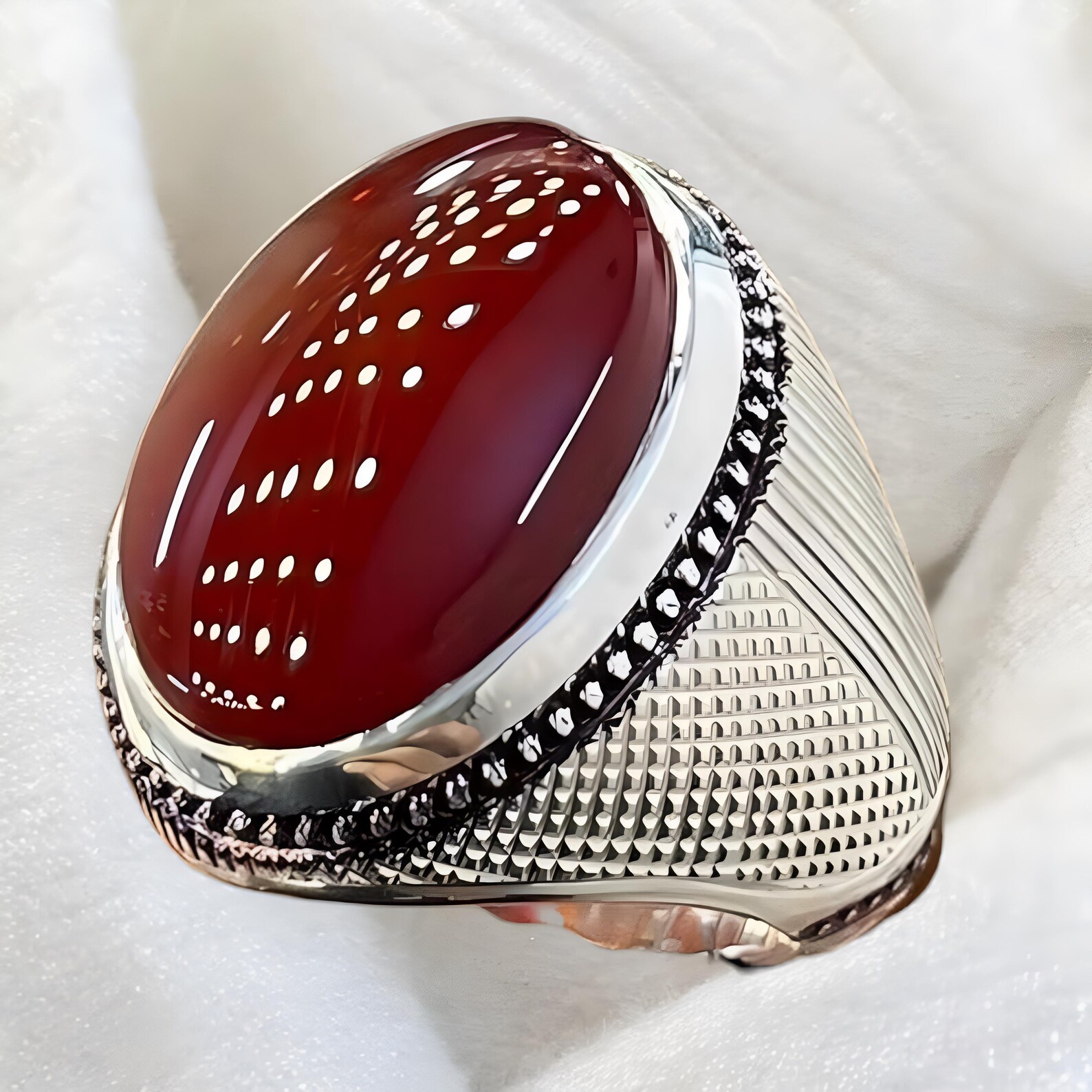 Genuine Yameni Aqeeq Gemstone Ring, Agate Silver Ring for Men, Handmade ...