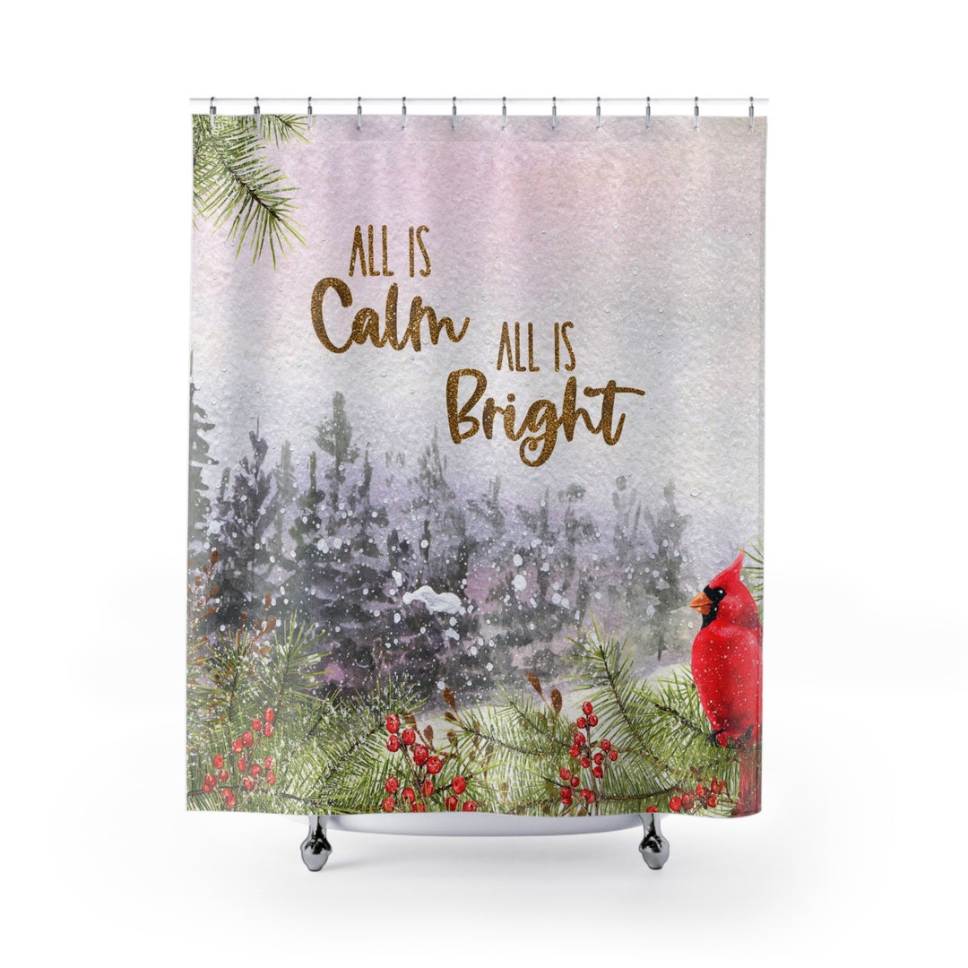 Christmas Shower Curtain With Red Cardinal and Christmas Saying ...