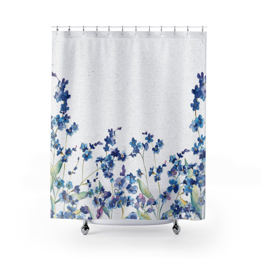 Blue Floral Forget Me Nots Shower Curtain, Boho Bathroom Decor, Spring ...