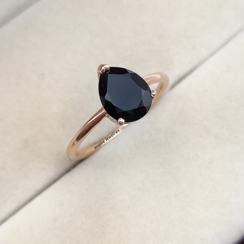 Black Solitaire Ring - Etsy