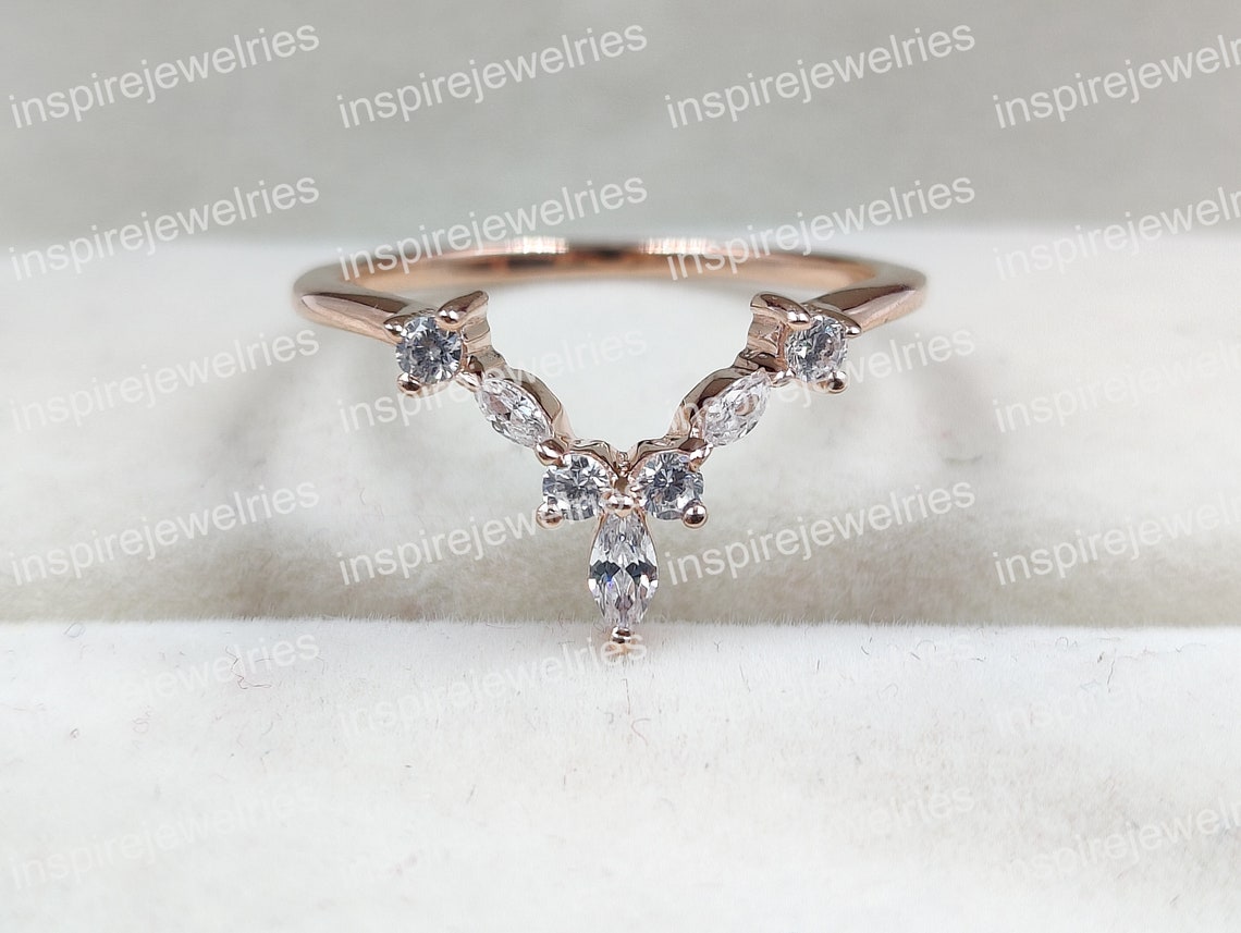 Wedding Band Chevron Wedding Band Marquise Wedding Band - Etsy