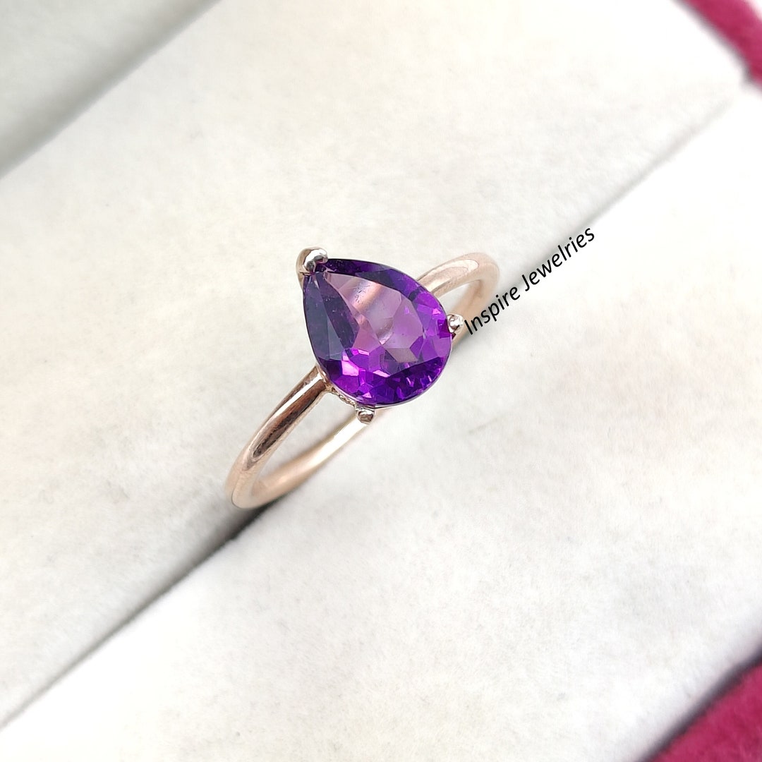 Tear Drop Amethyst Ring Minimalist Amethyst Pear Cut Ring Promise Ring Dainty Amethyst Ring