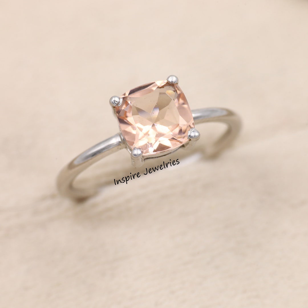 Cushion Cut Morganite Engagement Ring, Dainty Solitaire Morganite ...