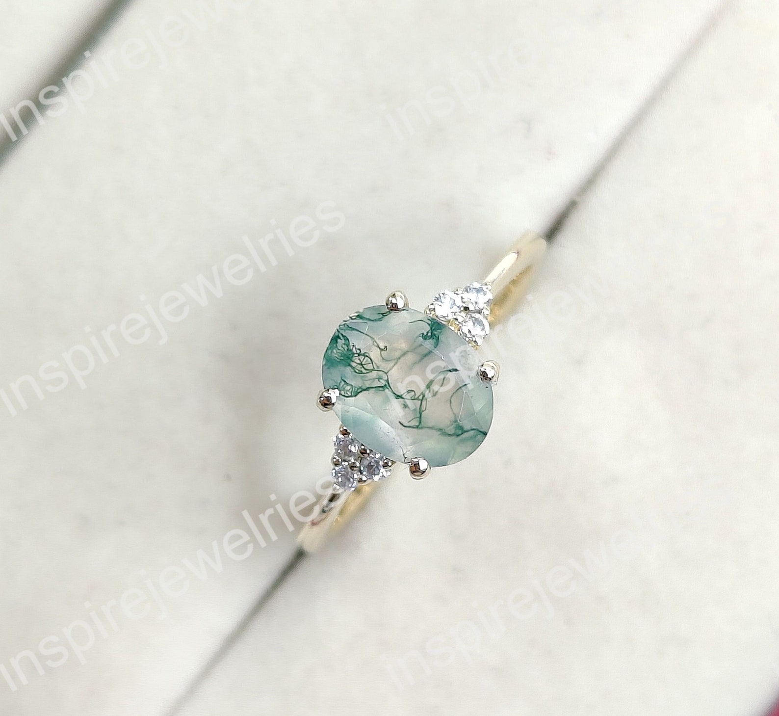 Natural Moss Agate Ring-oval Shaped-gold Ring-silver - Etsy