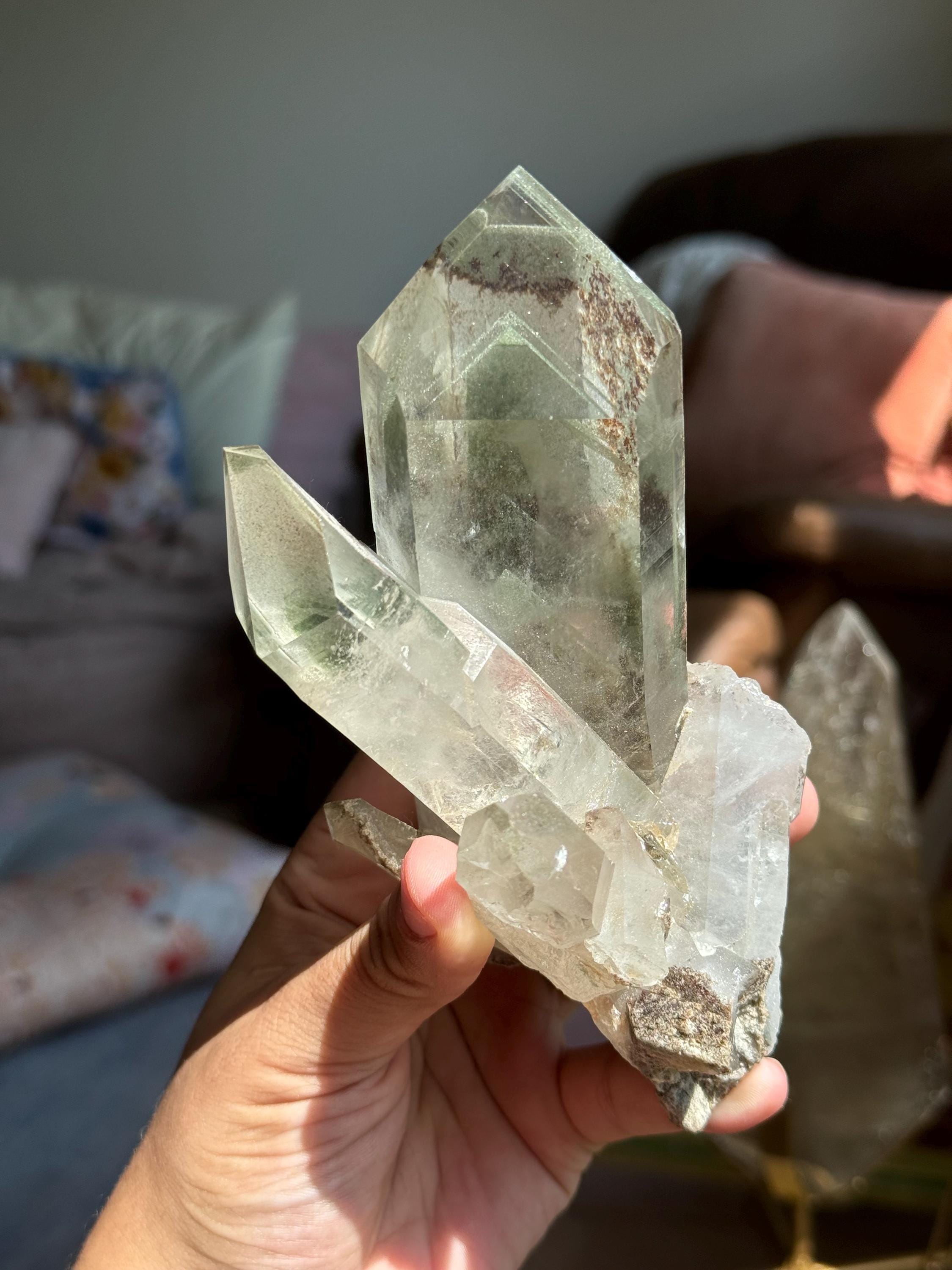 High Grade Green Chlorite Phantom Lemurian Quartz Cluster ~ Phantom ...