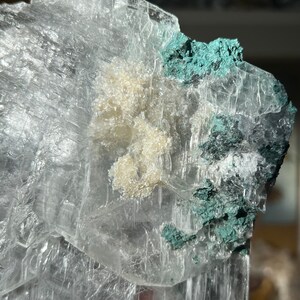 Incredibly Rare Optical Gypsum Twin Selenite With Chrysocolla, Druzy ...