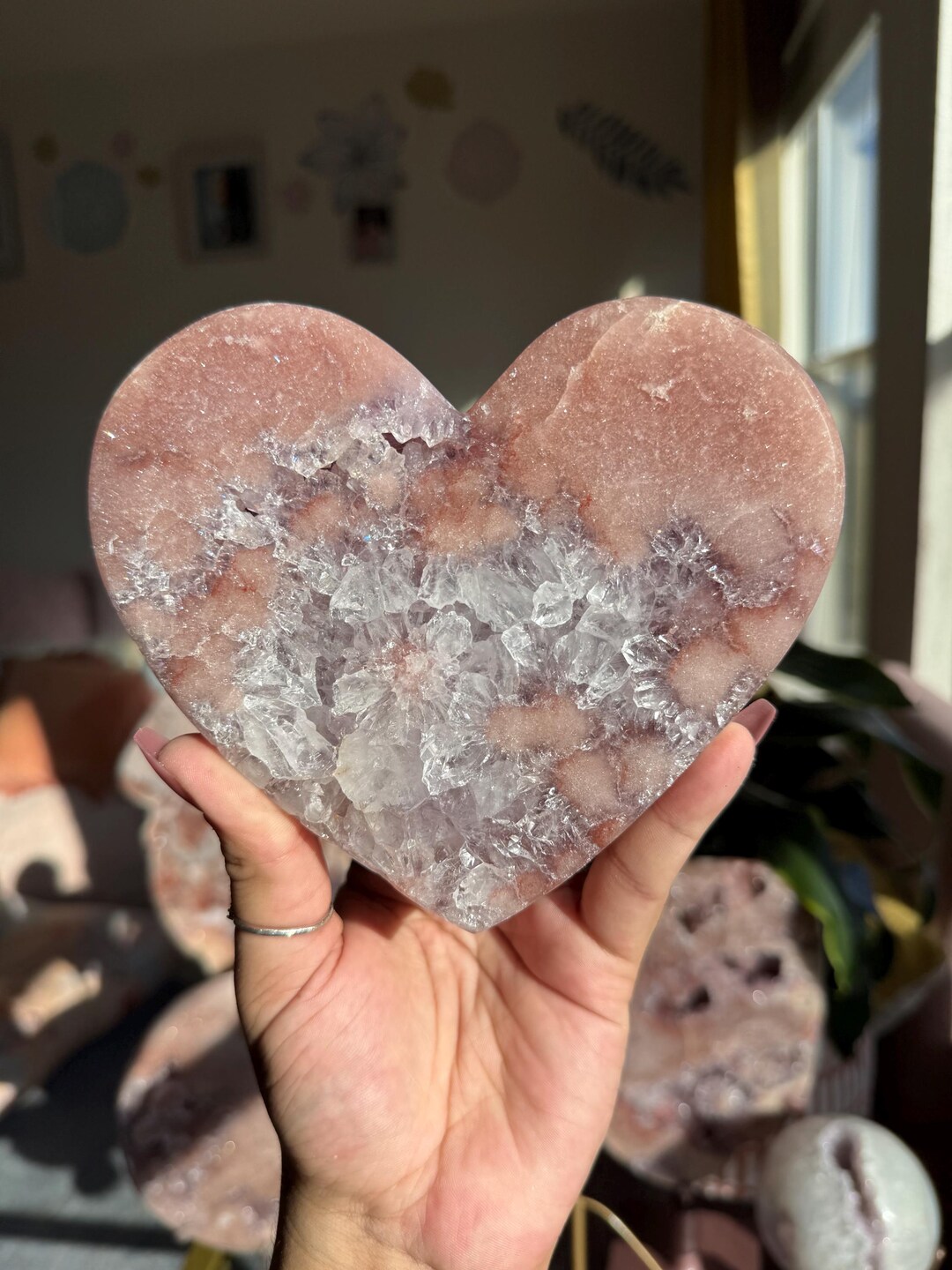 Gorgeous Puffy Lavender/pink Amethyst Quartz Heart on Gold Stand ~ High ...