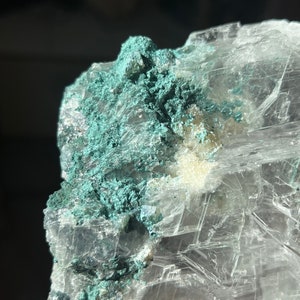 Incredibly Rare Optical Gypsum Twin Selenite With Chrysocolla, Druzy ...