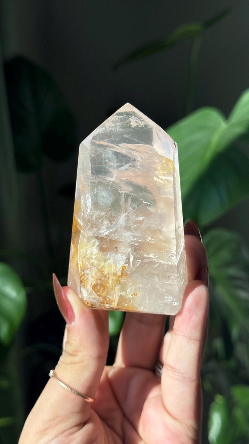 High Grade Girasol Star Icy Rose Quartz With Golden Healer Tower | Tiny ...