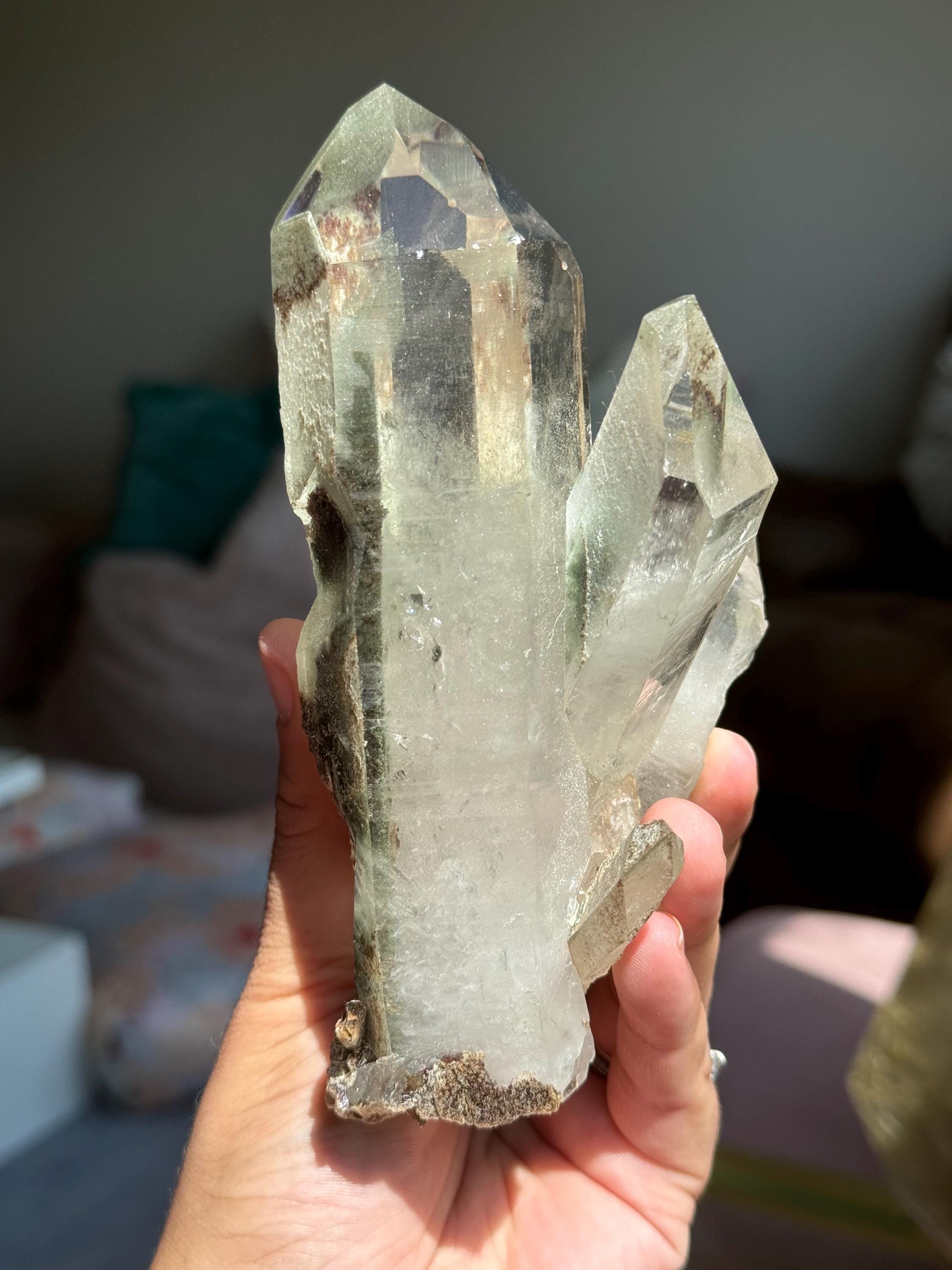 High Grade Green Chlorite Phantom Lemurian Quartz Cluster ~ Phantom ...