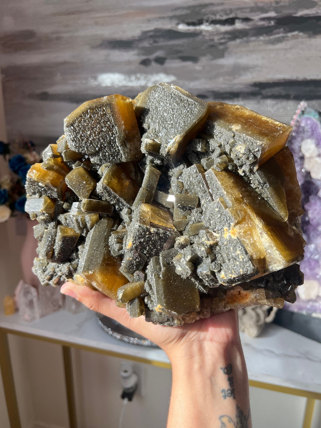 Stunning XXL 22lb (9.98kg) Tabular Druzy Golden Natural Barite|baryte Collectors Specimen ...