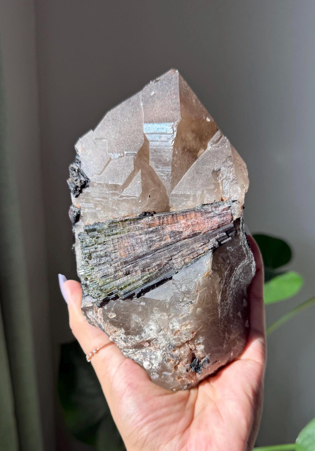 Elestial Smoky Quartz With Watermelon Tourmaline + Green & Black ...