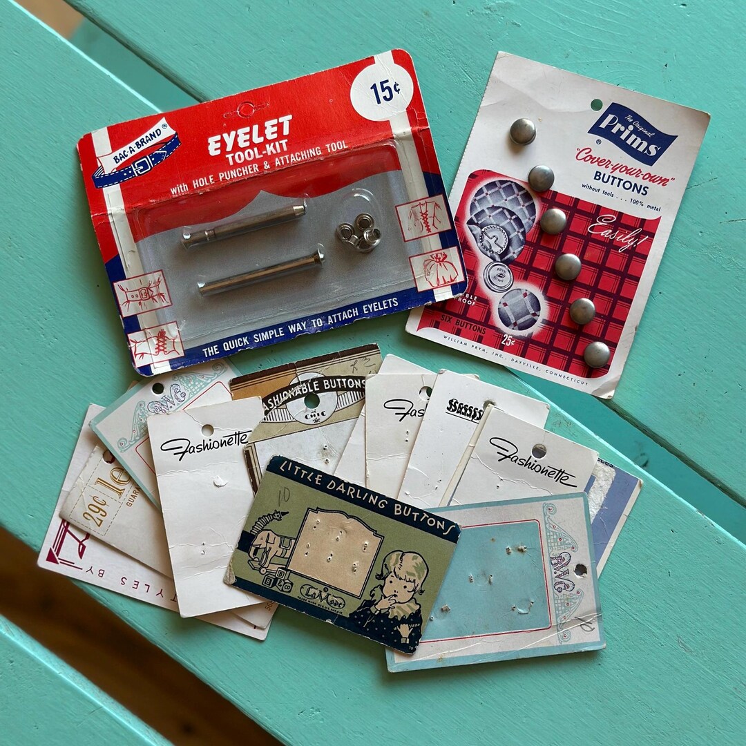 Vintage Eyelet Tool-kit, Cover Your Own Buttons & Empty Button Cards - Etsy