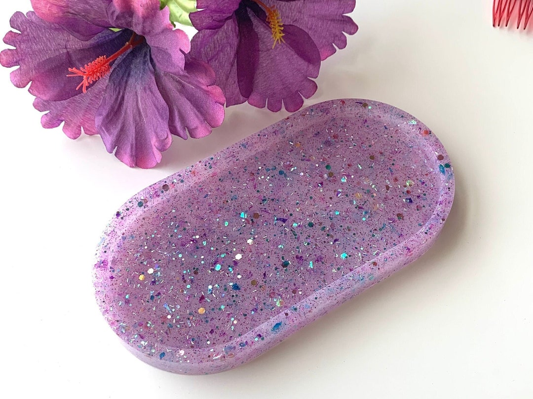 Pastel Purple Trinket Tray Glitter Jewelry Holder Shimmer Ring Dish ...