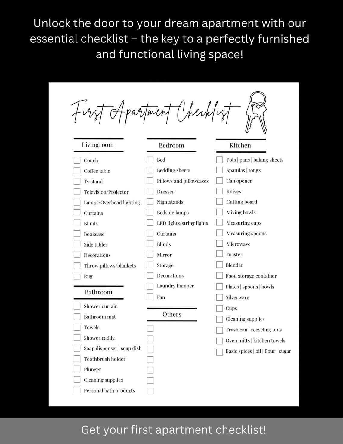 Ultimate First Apartment Checklist Printable for Moving in New Home ...