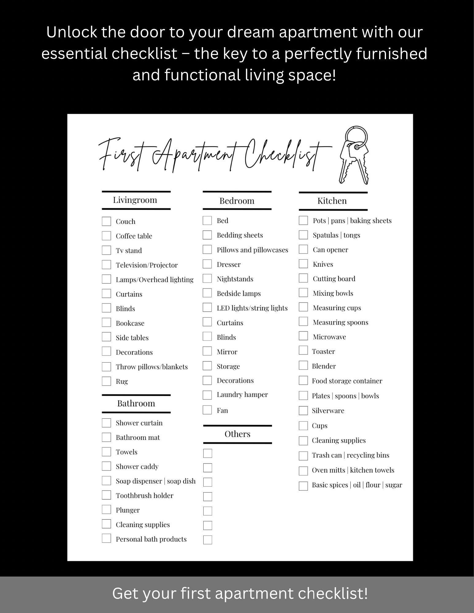 Ultimate First Apartment Checklist Printable for Moving in New Home ...