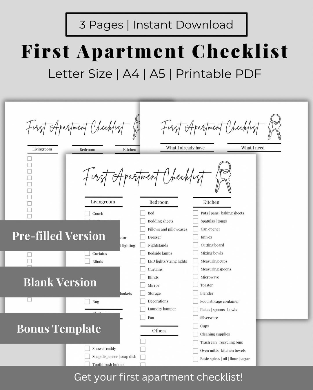 Complete First Apartment Checklist Printable for Moving Day Ultimate ...