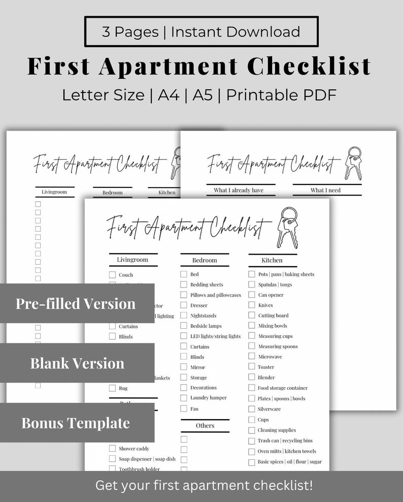Complete First Apartment Checklist Printable for Moving Day Ultimate ...