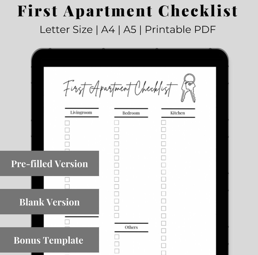 New Apartment Essentials Checklist Printable for Moving Template First ...